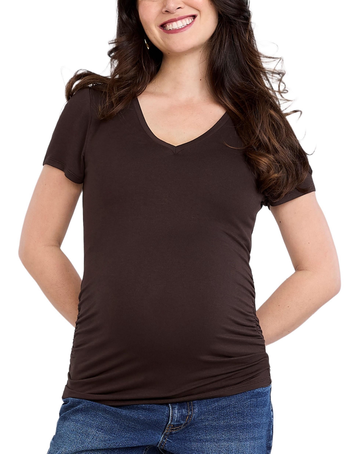 Click here for Motherhood Maternity Maternity V-Neck Side-Ruched... prices