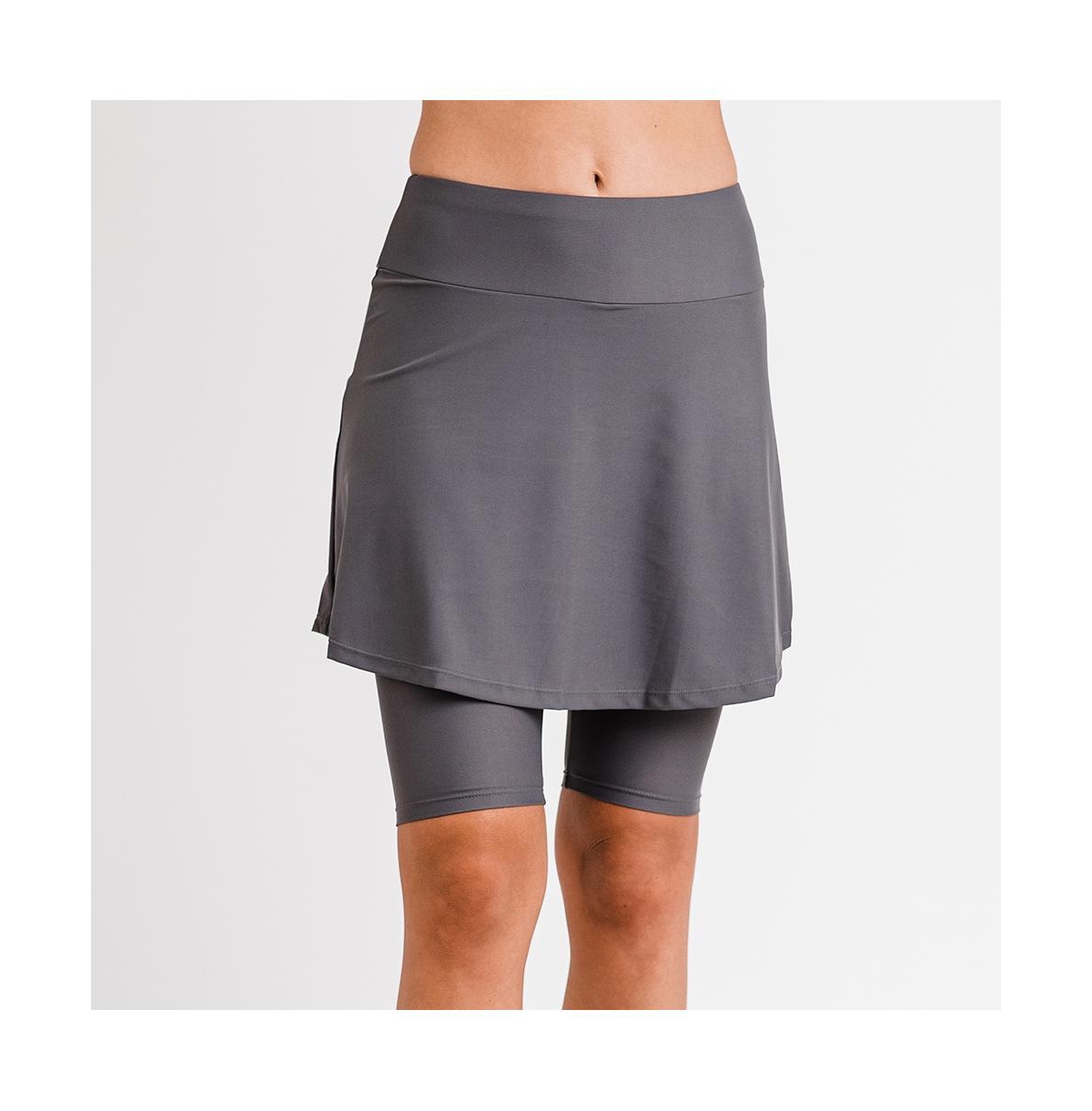 Click here for Calypsa Plus Size Midi Swim Skort - Charcoal prices