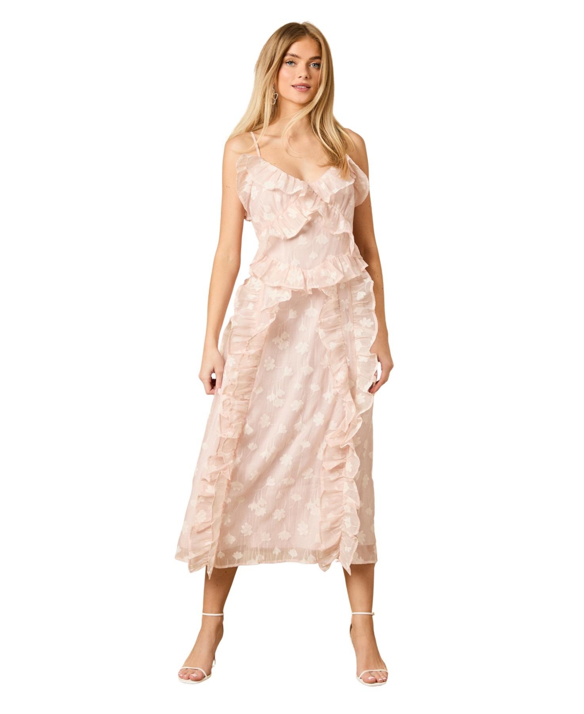Click here for Oasis Womens Ruffle Front V-Neck Strappy Midi Dres... prices