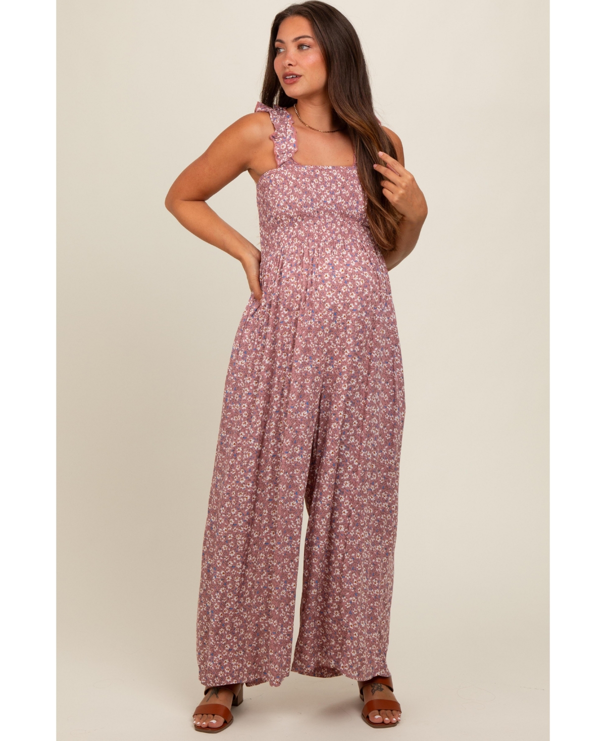 Click here for Pinkblush Maternity Mauve Floral Flowy Jumpsuit -... prices