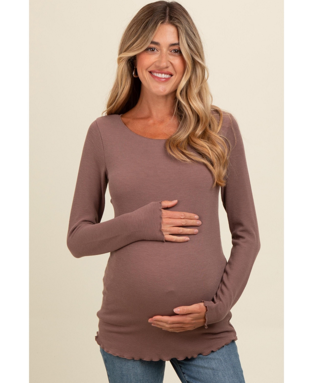 Click here for Pinkblush Maternity Brown Ribbed Knit Long Sleeve... prices