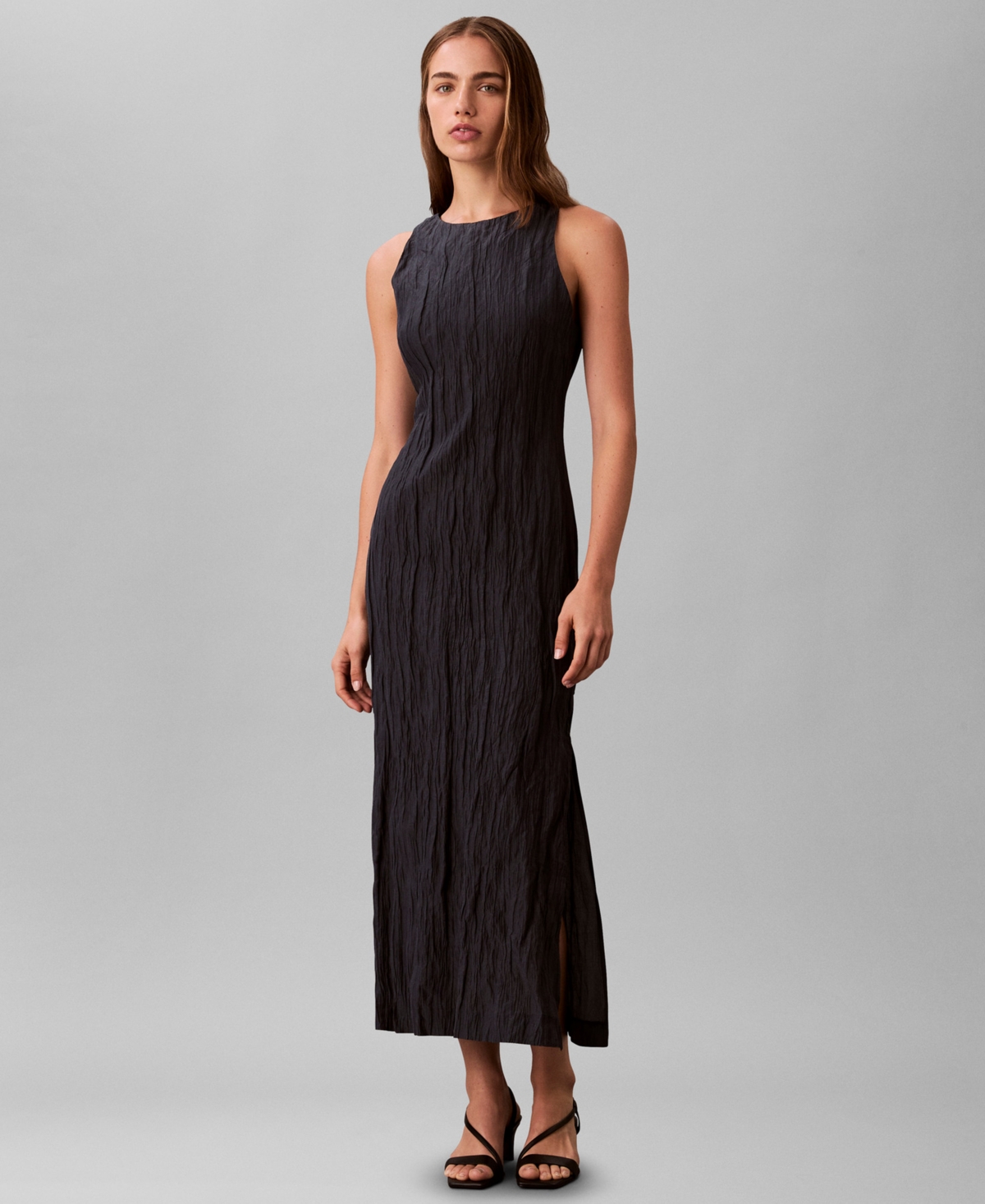 Click here for Calvin Klein Womens Sleeveless Crinkle Dress - Dar... prices