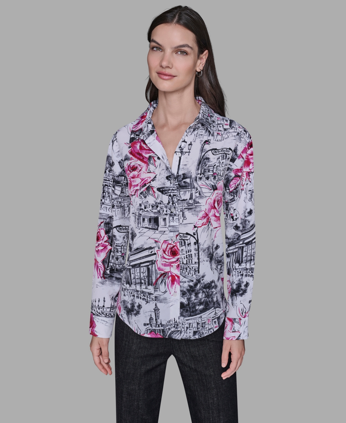 Click here for Karl Lagerfeld Paris Womens Floral Print Collar To... prices
