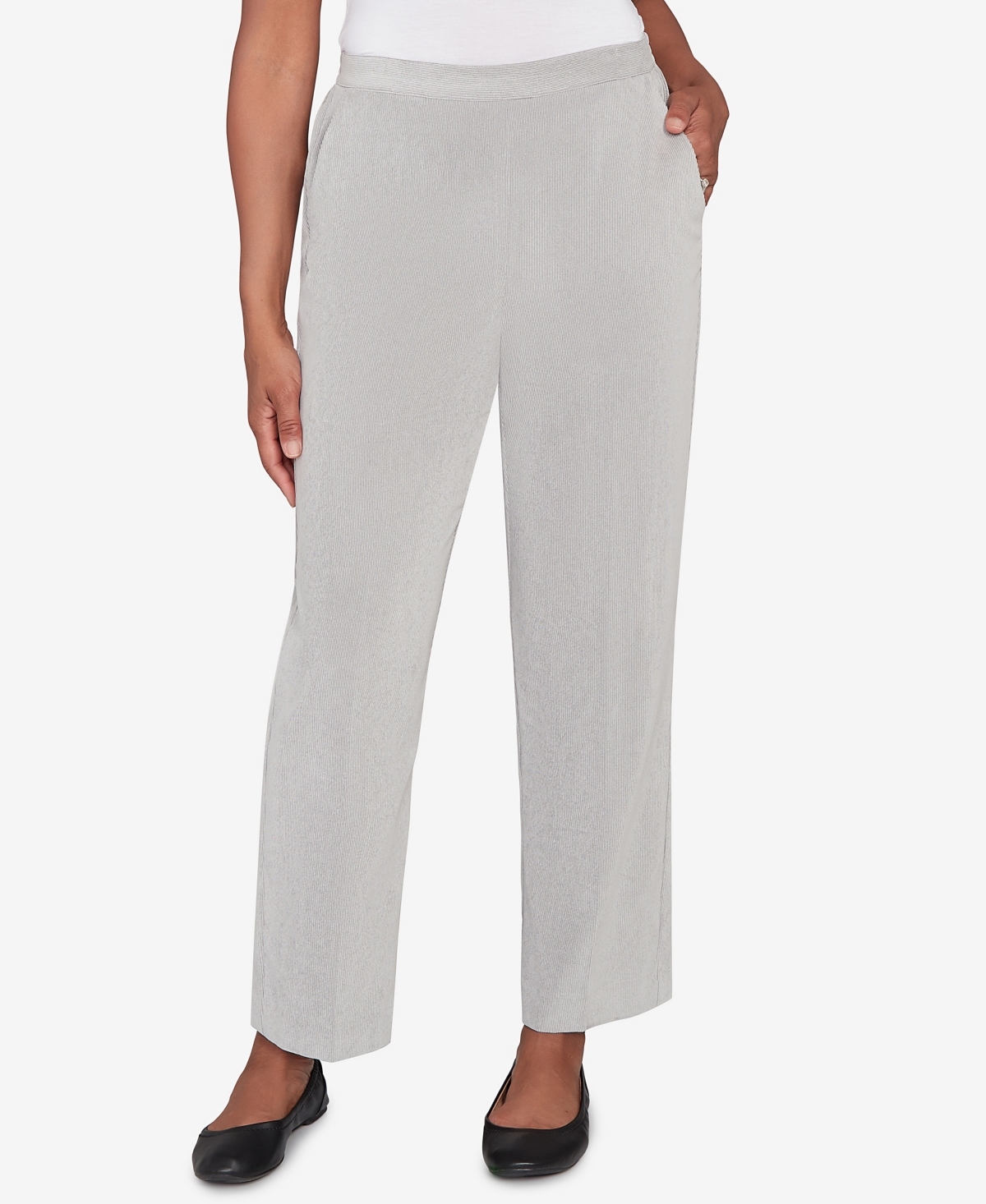 Alfred Dunner Stockbridge Pull-On Corduroy Flat Front Average Length Pant - Pewter