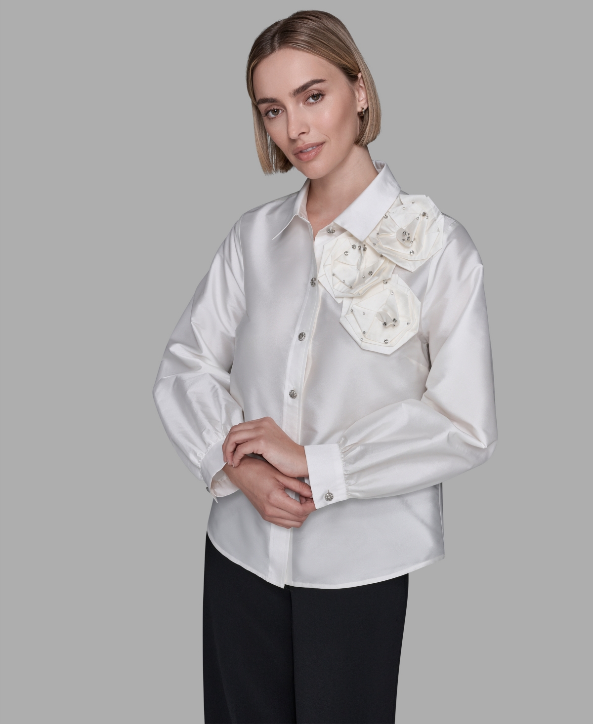 Click here for Karl Lagerfeld Paris Womens Collar Rose Applique D... prices