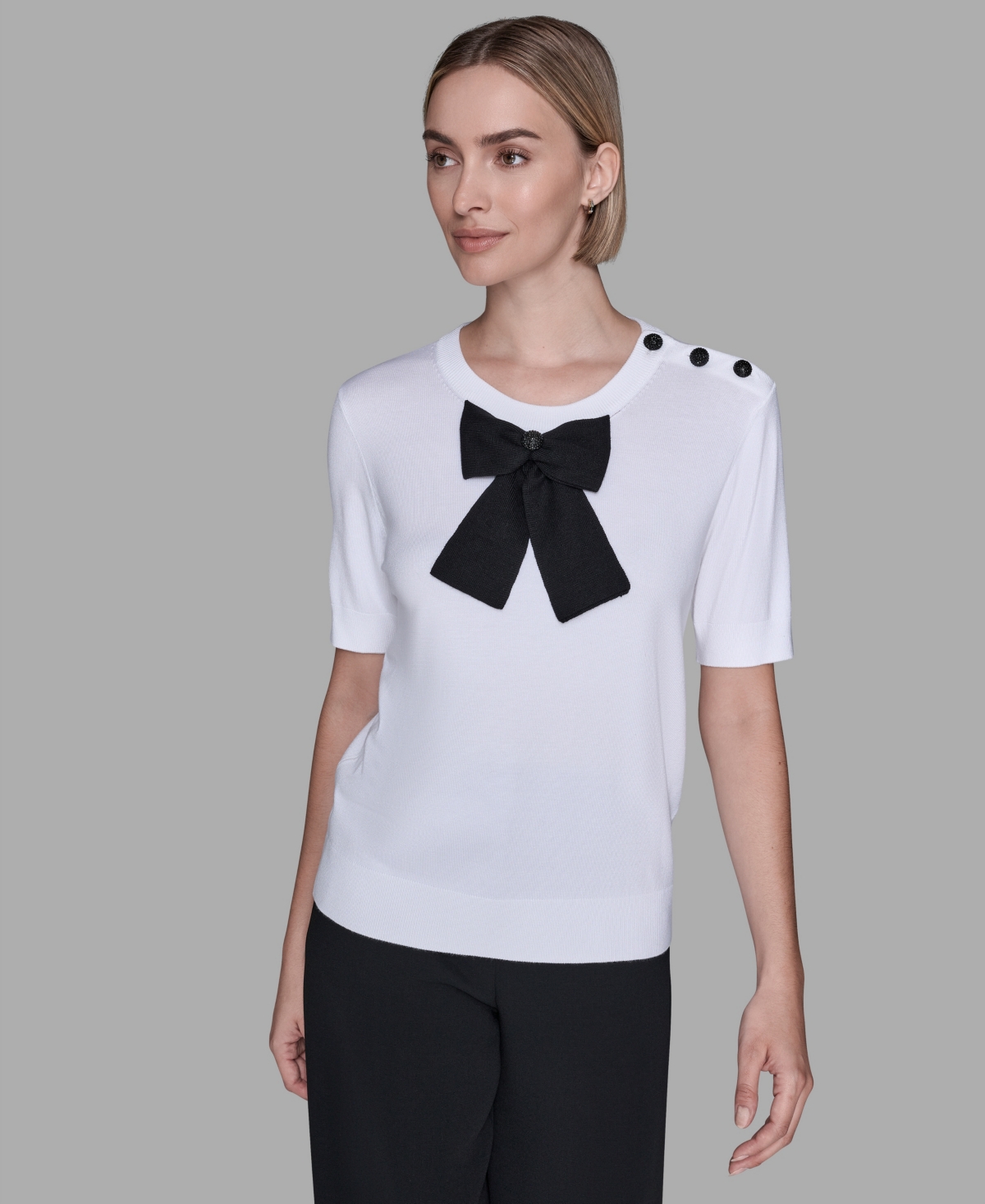 Click here for Karl Lagerfeld Paris Womens Crewneck Big Bow Appli... prices