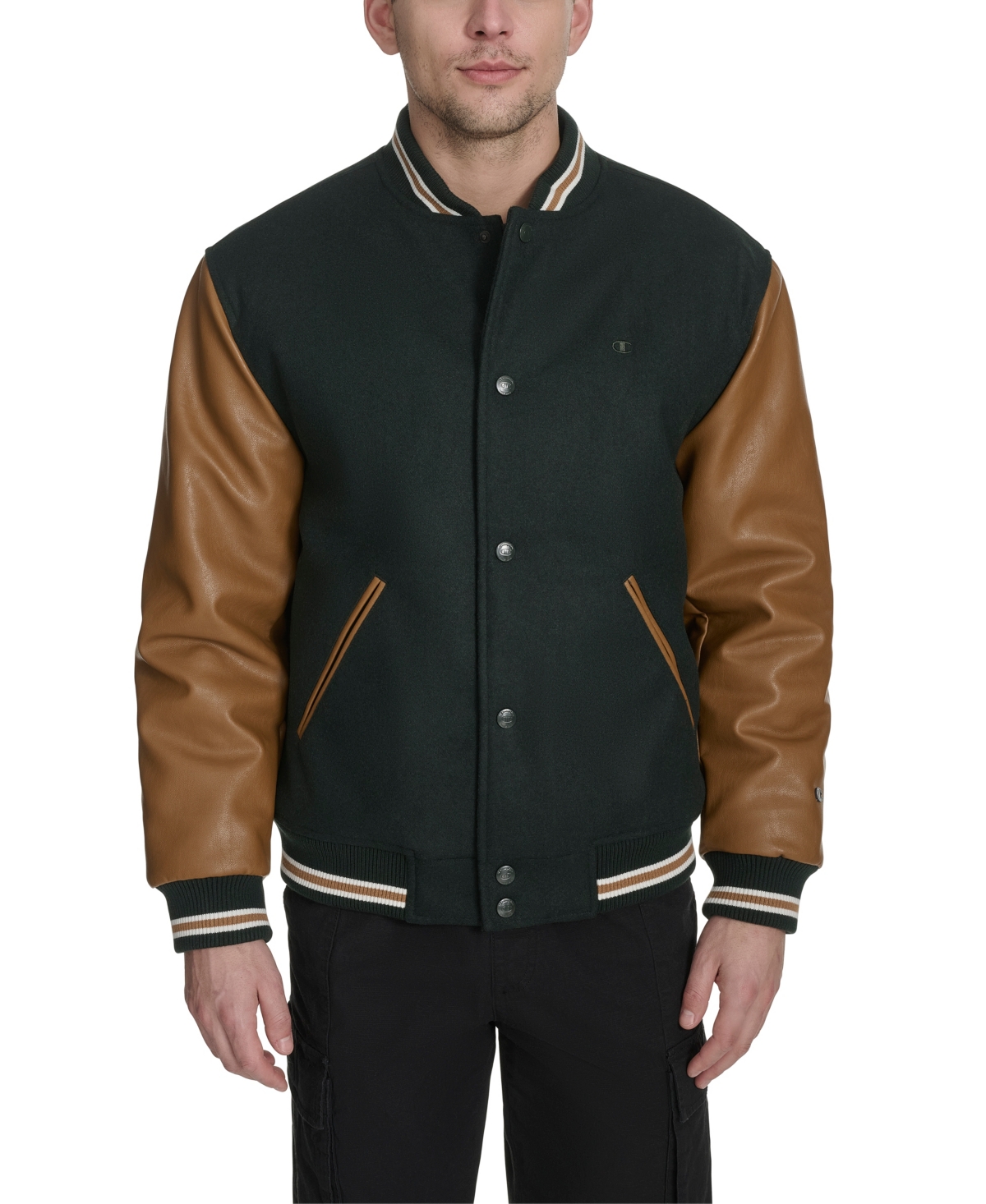 Click here for Champion Mens Mixed Media Varsity Jacket - Rainfor... prices