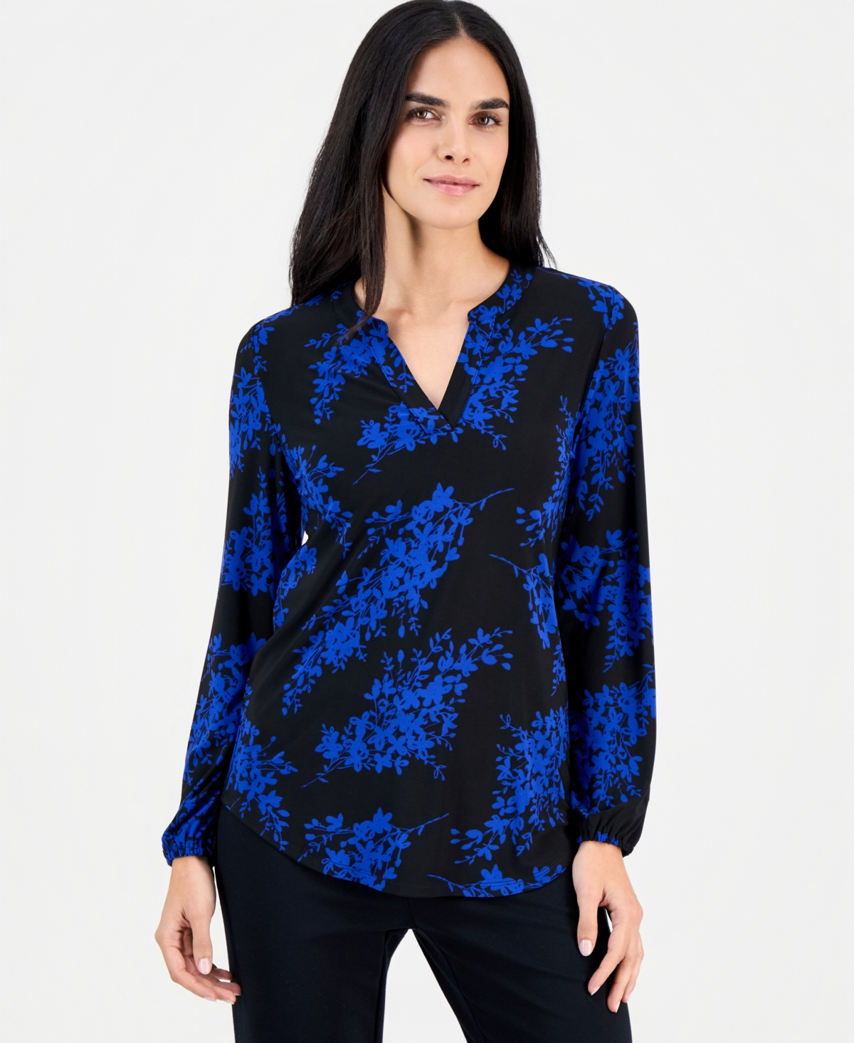 Click here for Ak Anne Klein Petite Printed Split-Neck Top - Anne... prices