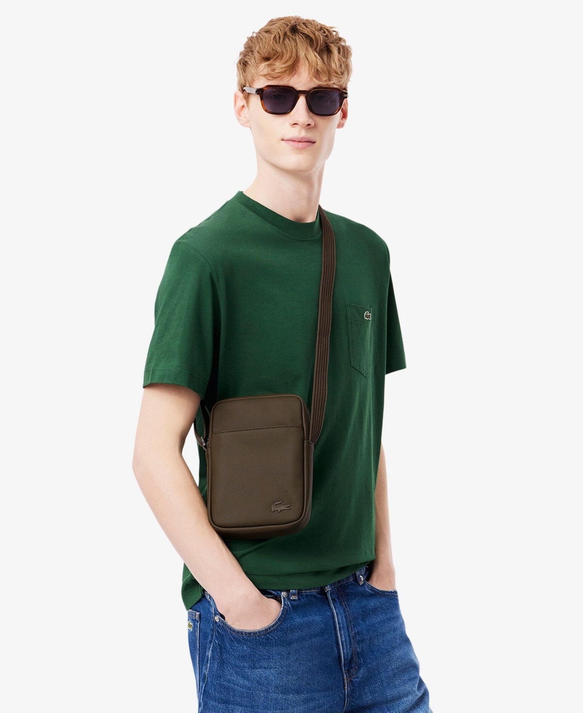 Click here for Lacoste Mens Slim Vertical Camera Bag - Brown prices