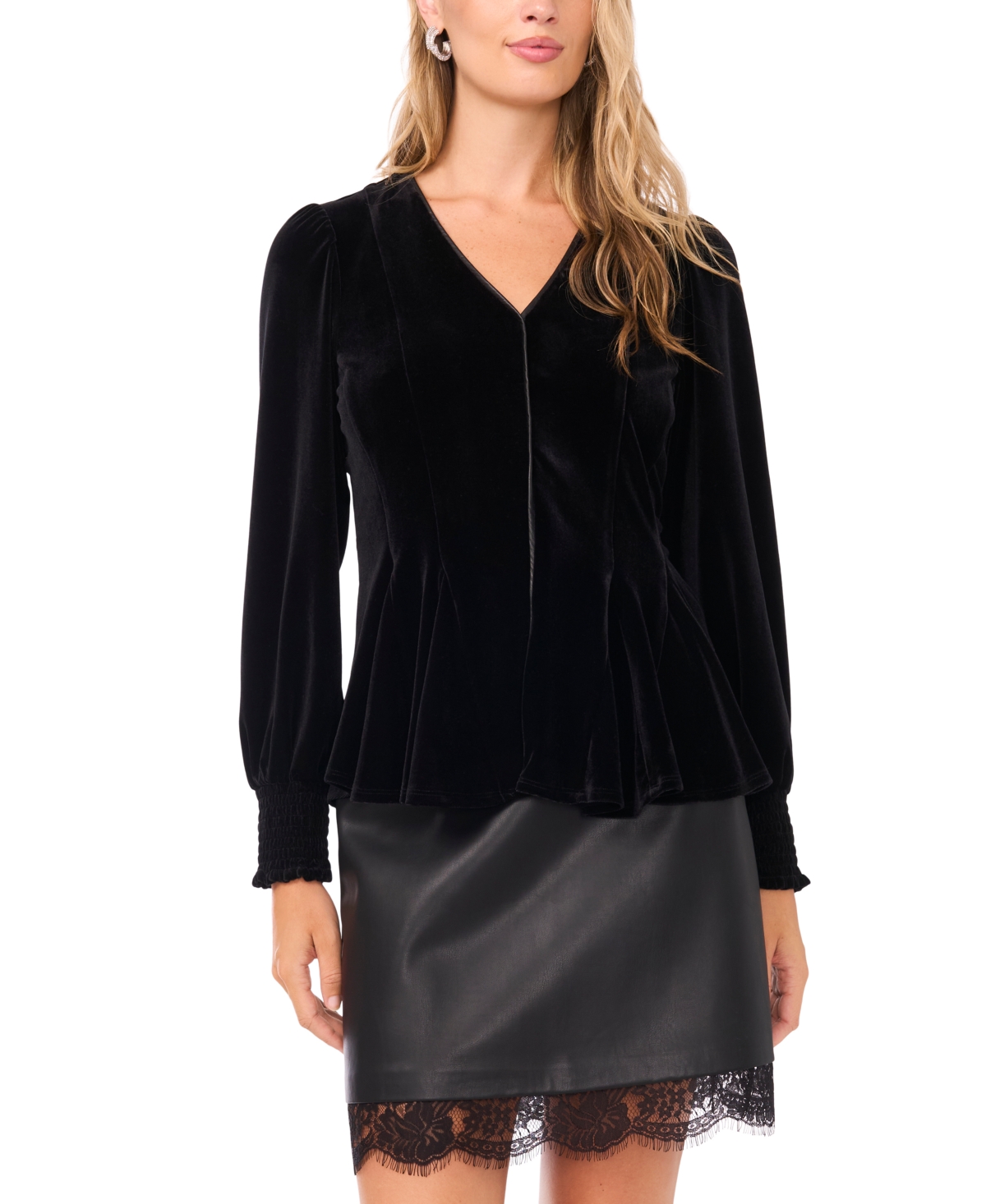 Click here for Vince Camuto Womens V-Neck Peplum Long Sleeves Top... prices