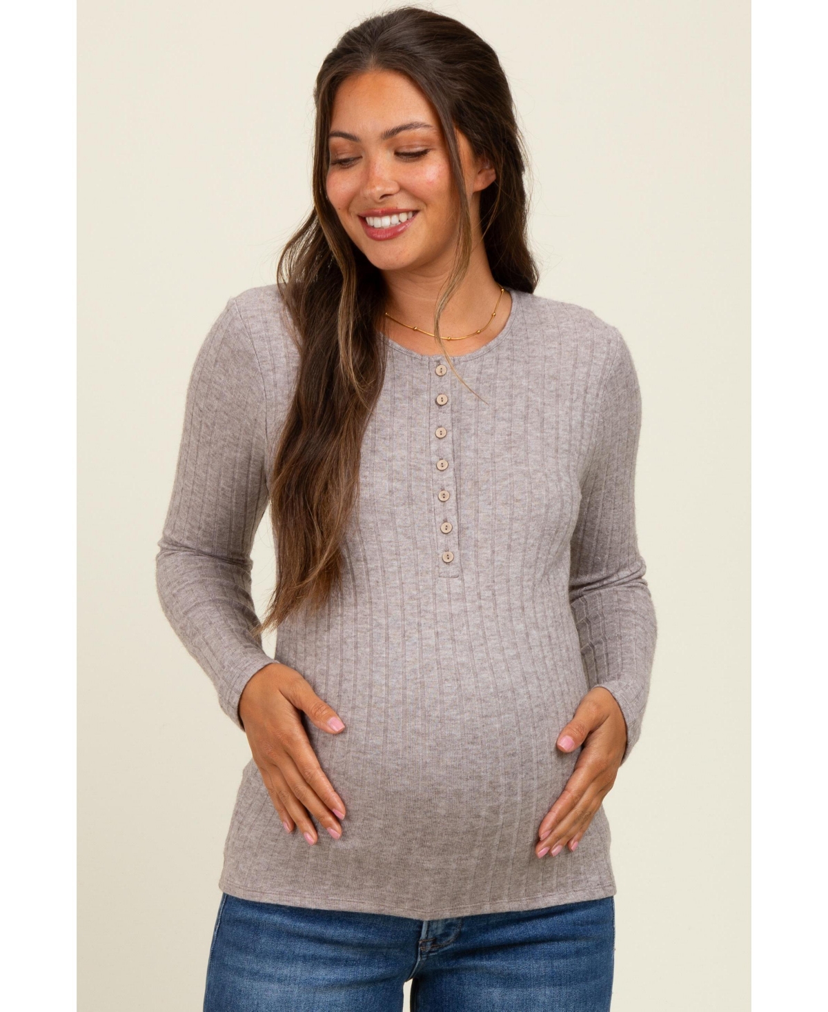 Click here for Pinkblush Maternity Light Brown Ribbed Knit Button... prices