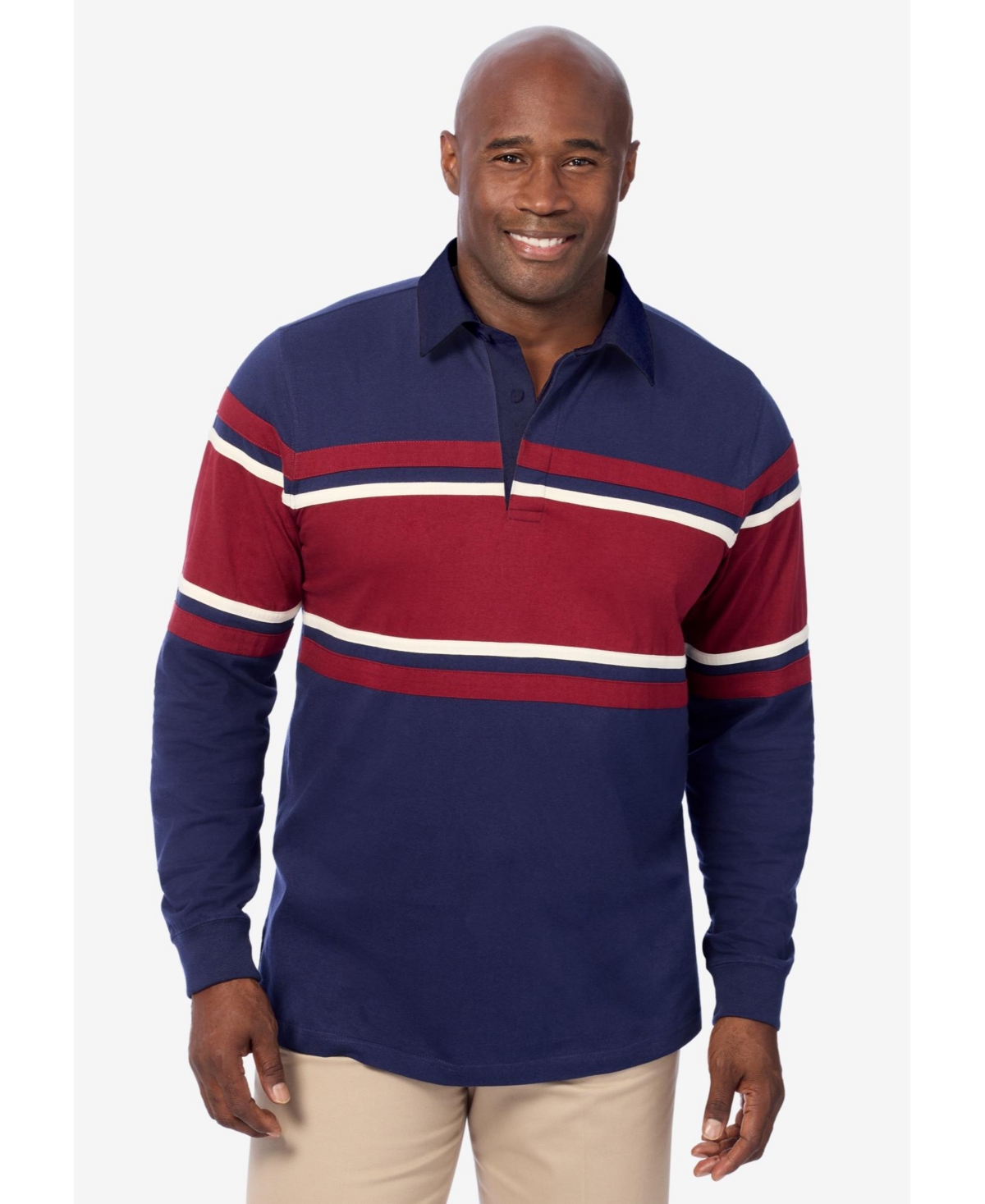 Click here for KingSize Big & Tall Long-Sleeve Rugby Polo - Navy... prices