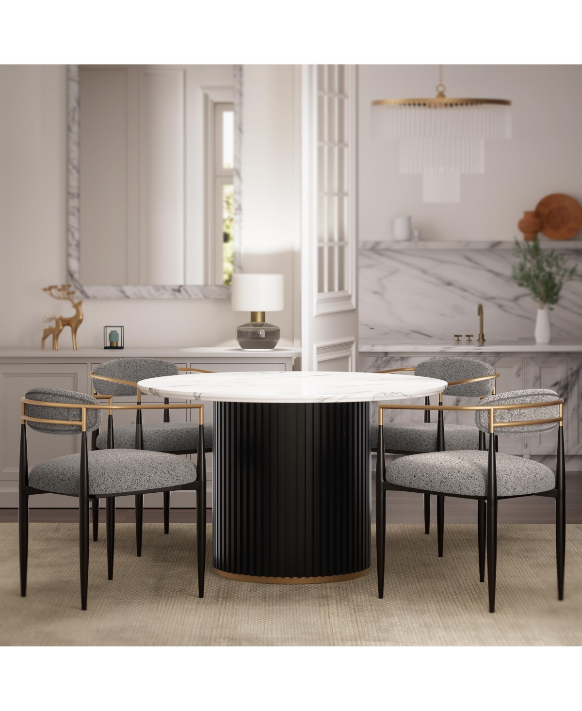 Click here for Modern Faux Marble Dining Set With 47" Round... prices