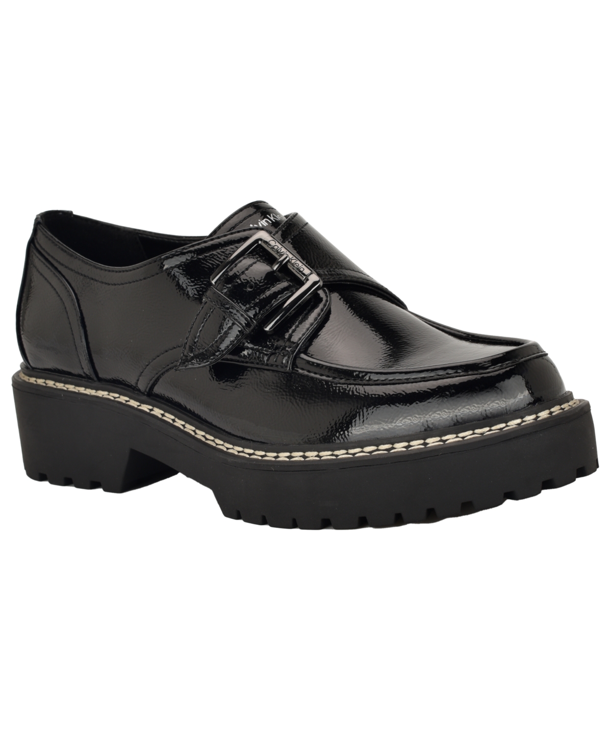 Click here for Calvin Klein Womens Saundee Lug Sole Loafers - Bla... prices