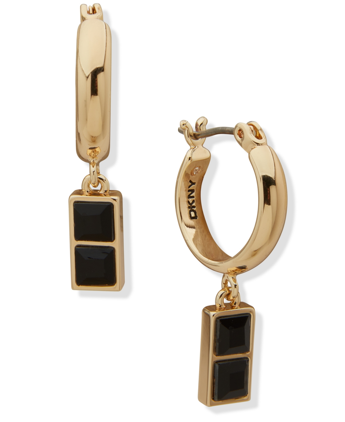 Click here for Dkny Glass Stone Drop Gold-Tone Square Hoop Earrin... prices