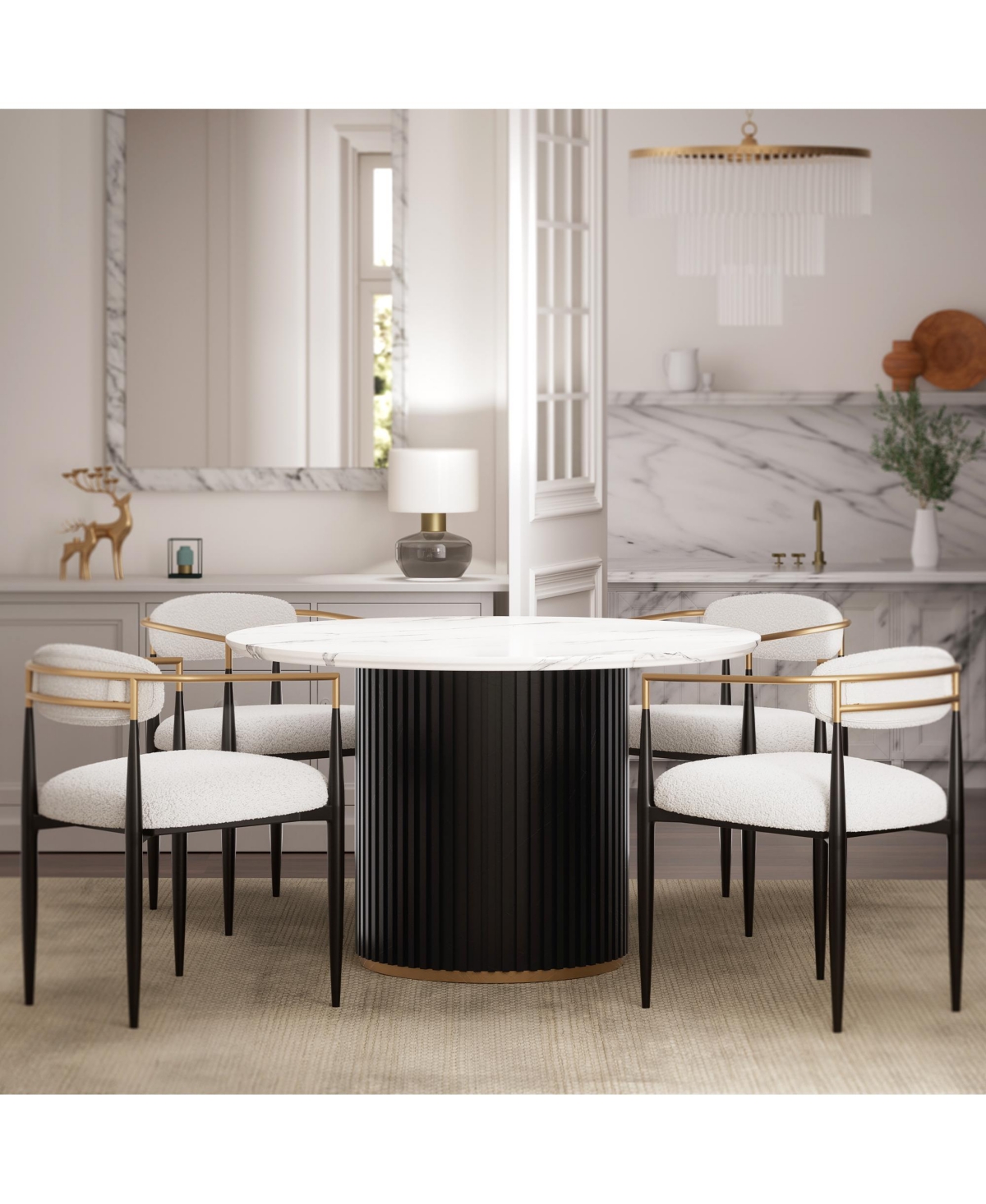 Click here for Modern Faux Marble Dining Room Set With 47" R... prices