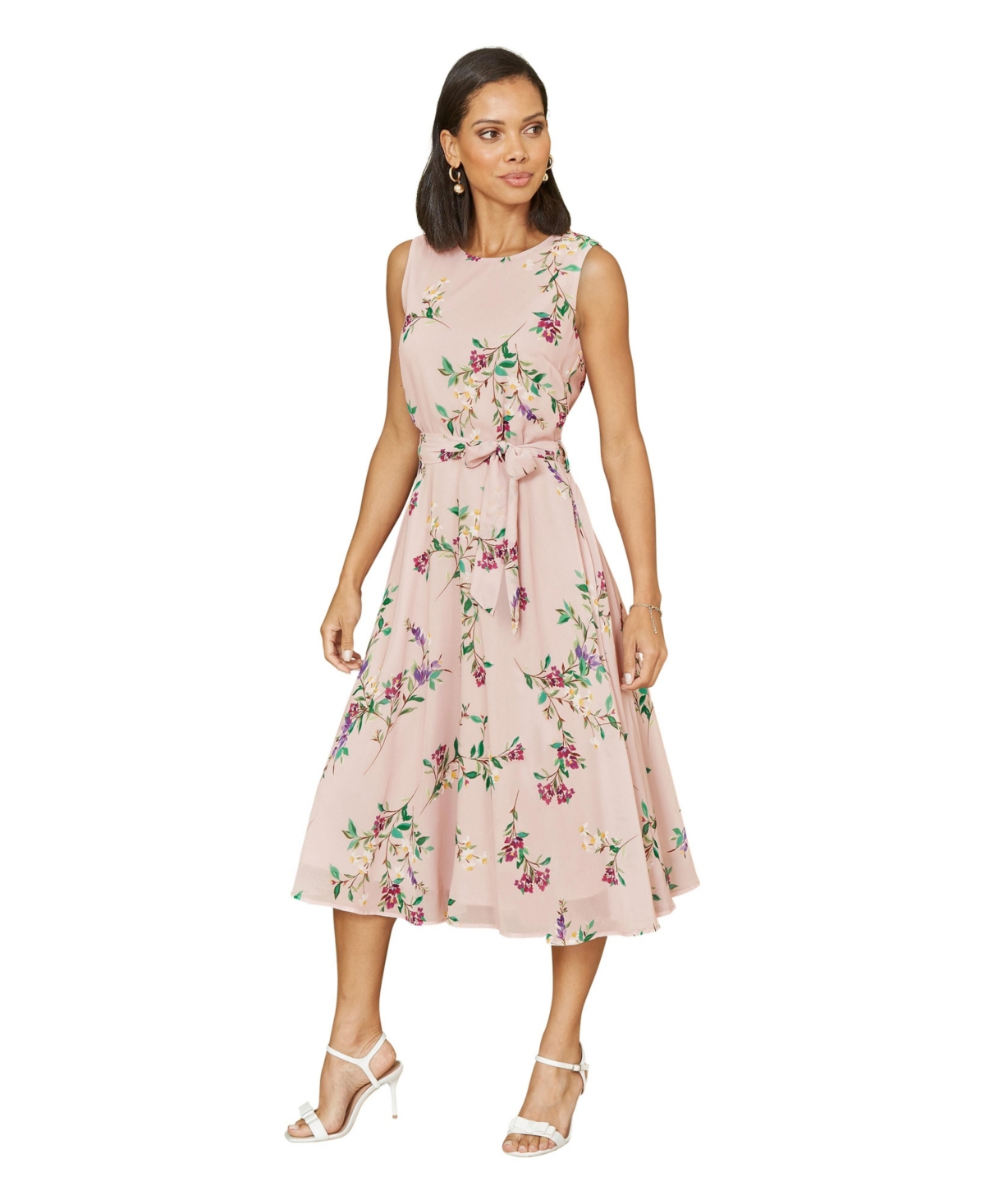 Yumi Womens Floral Print Midi Skater Dress - Pink