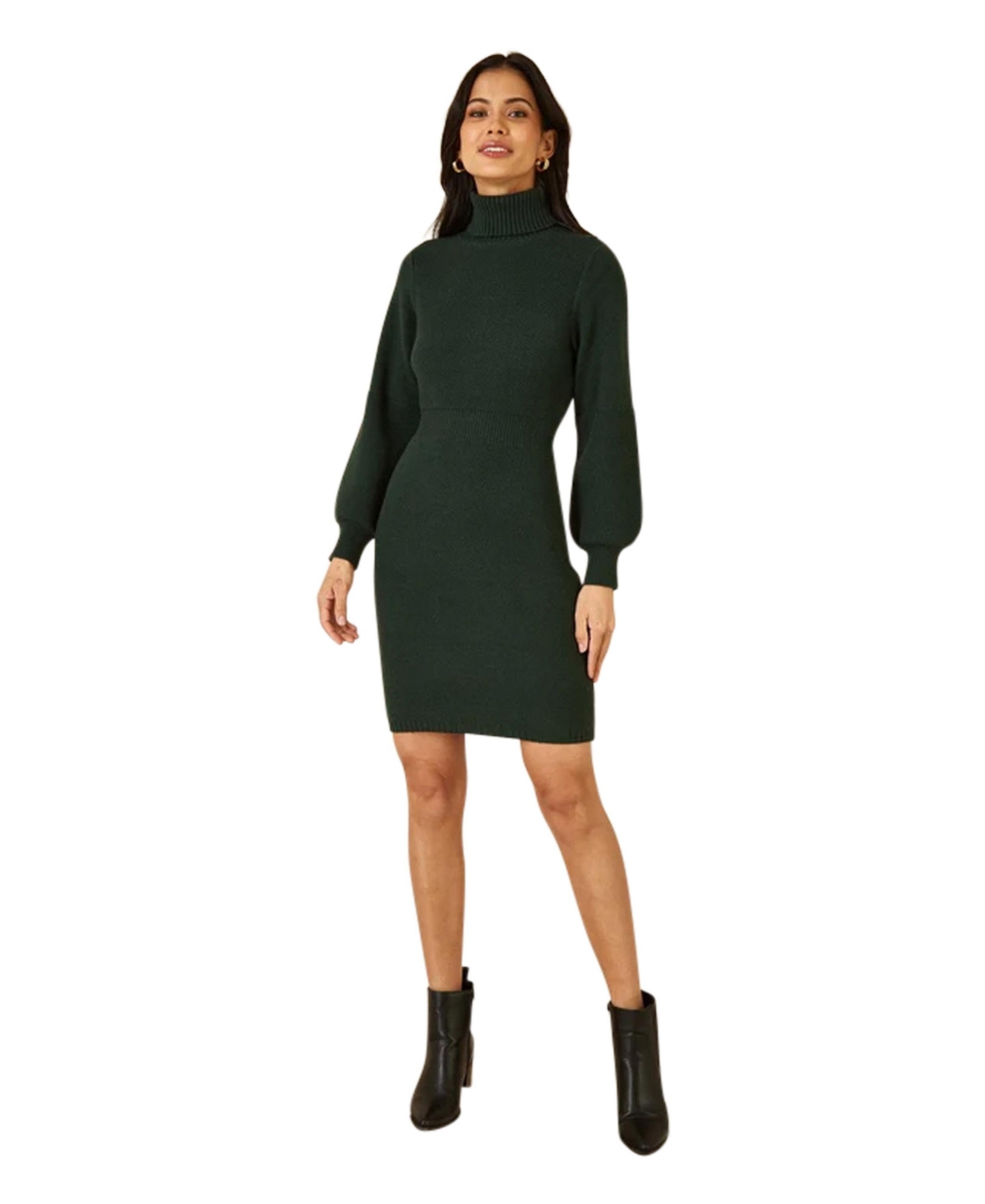 Click here for Yumi Womens Roll Neck Knitted Dress - Green prices