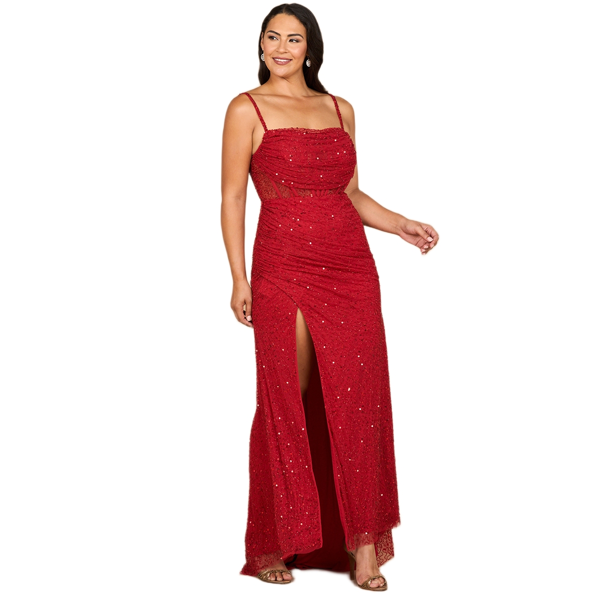 Click here for Lara Womens Elegant Corset Gown with Slit - Red prices
