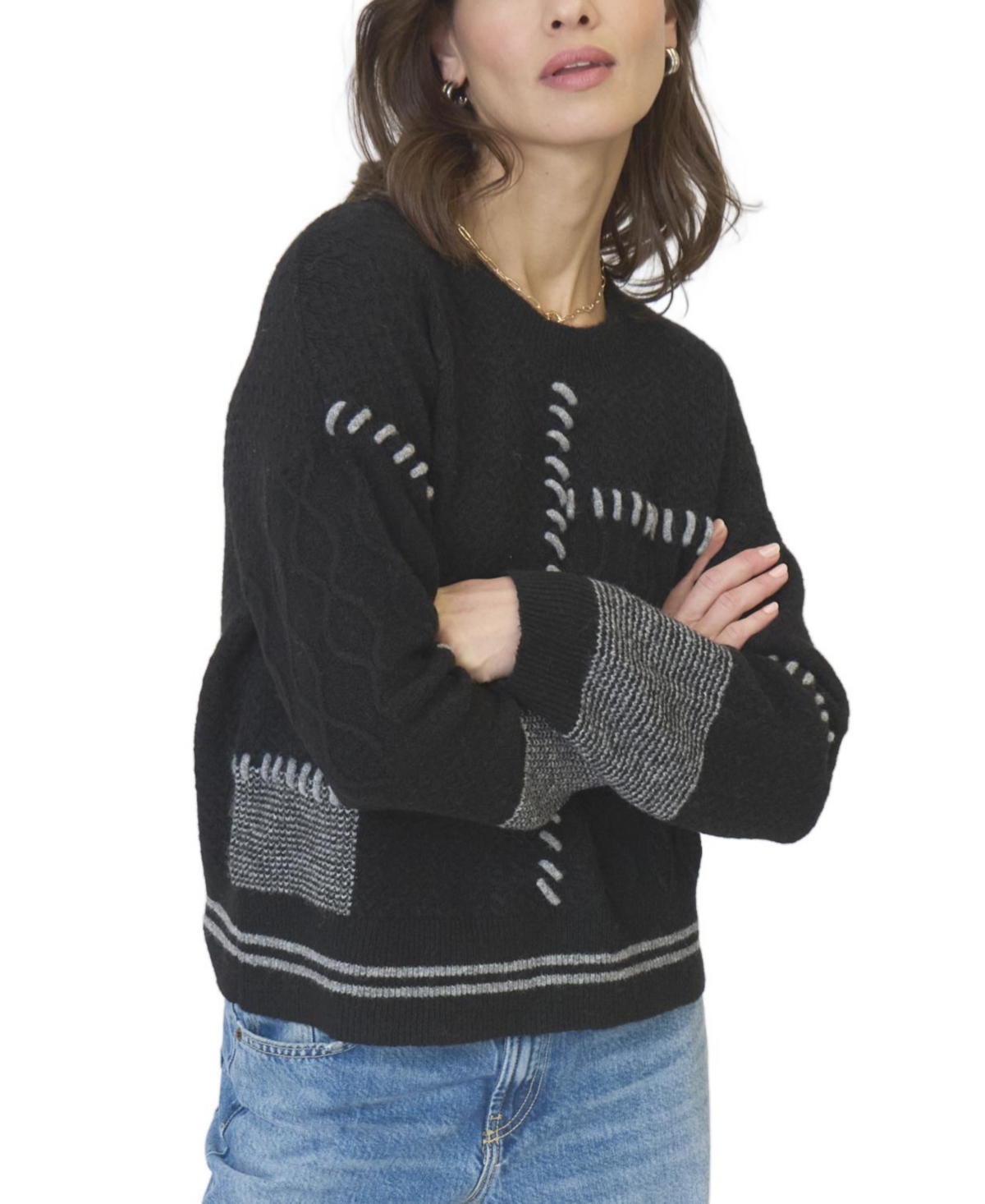 Click here for Central Park West Womens Patchwork Cropped Sweater... prices