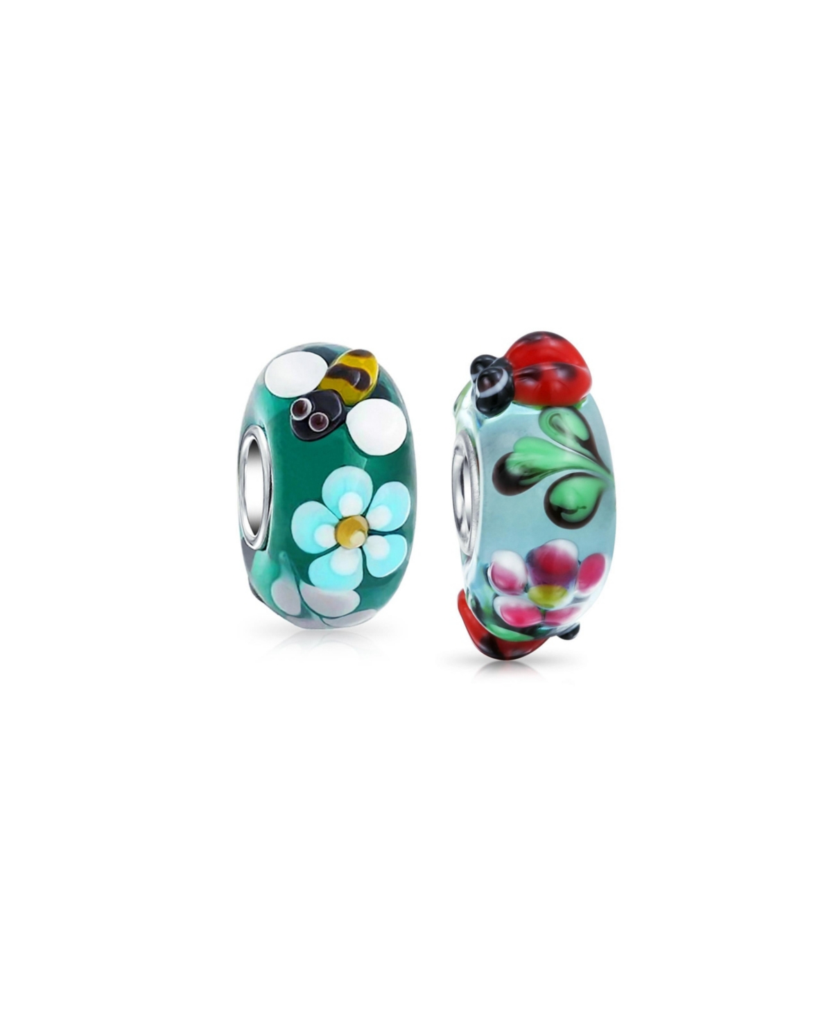 Click here for Bling Jewelry Set of 2 Bee & Ladybug Flower Murano... prices