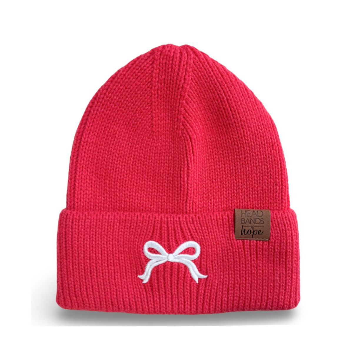 Click here for Womens Embroidered Bow Beanie - Hot Pink - Hot Pin... prices