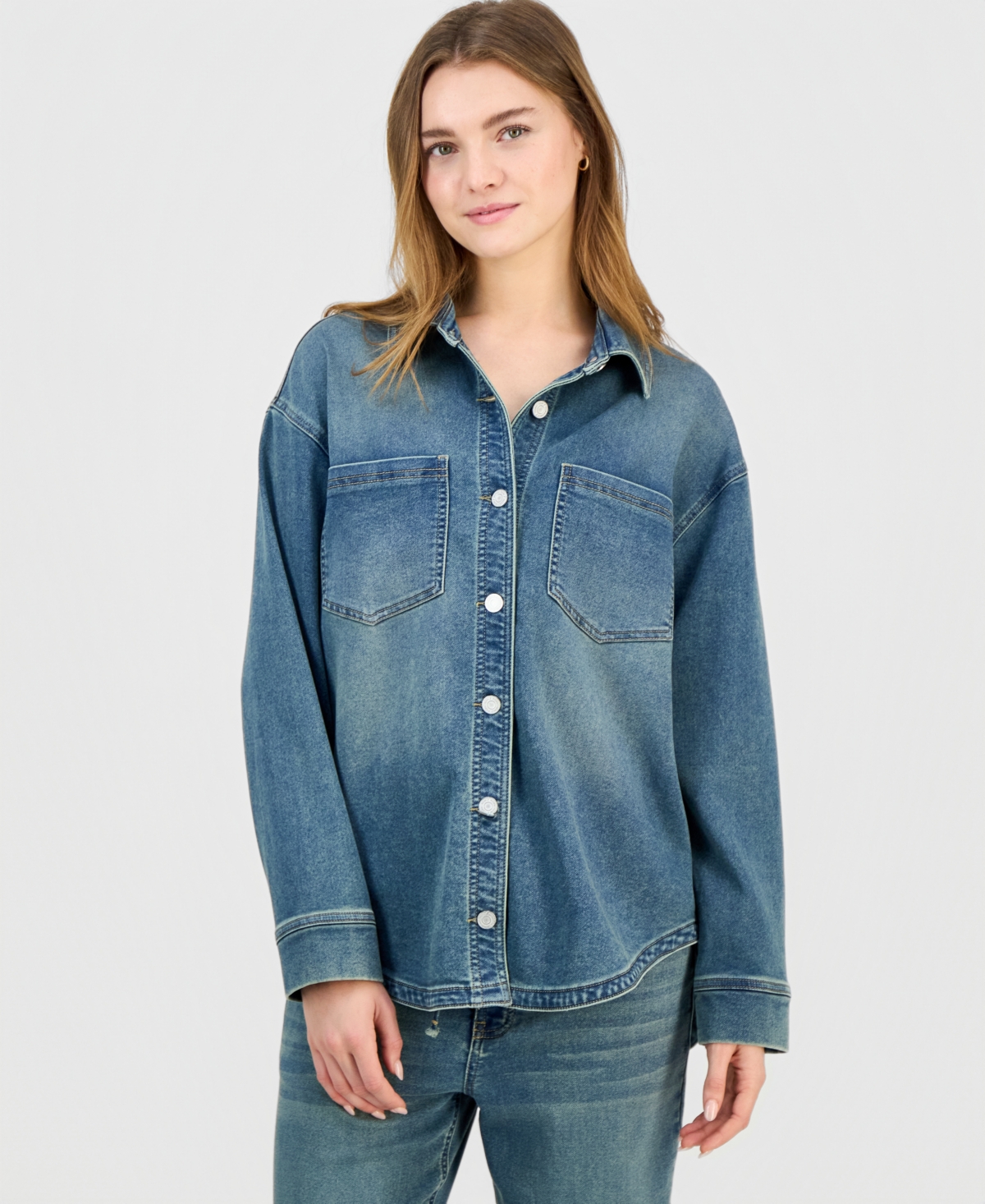 Click here for Indigo Rein Juniors Knit Denim Button-Up Shirt - T... prices