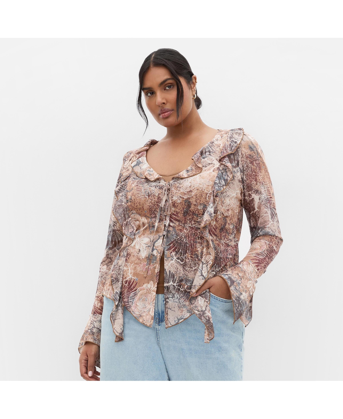 Click here for City Chic Womens Vivid Mesh Print Top - Urban oasi... prices