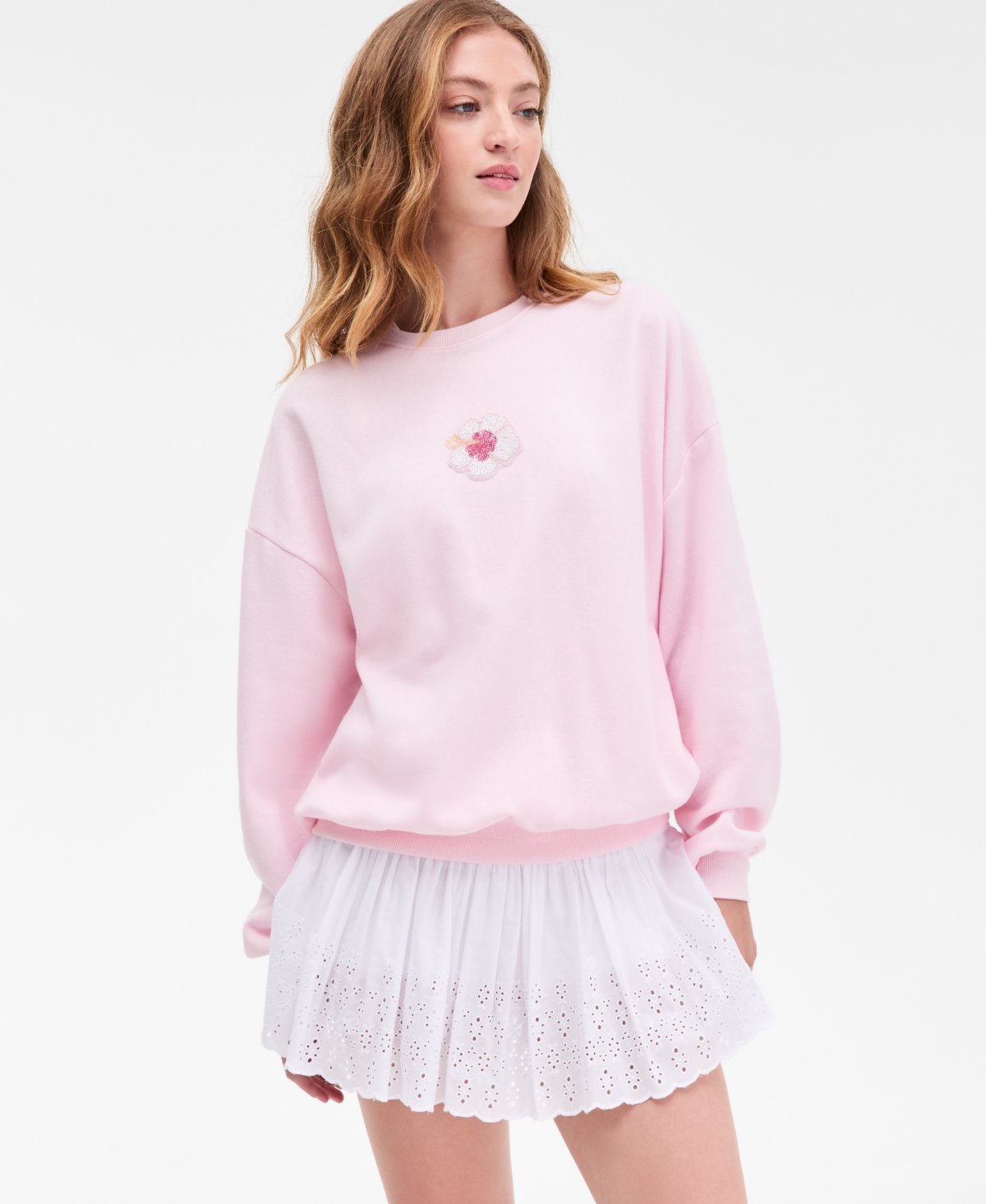 Click here for Just Polly Juniors Long-Sleeve Beaded Crewneck Swe... prices