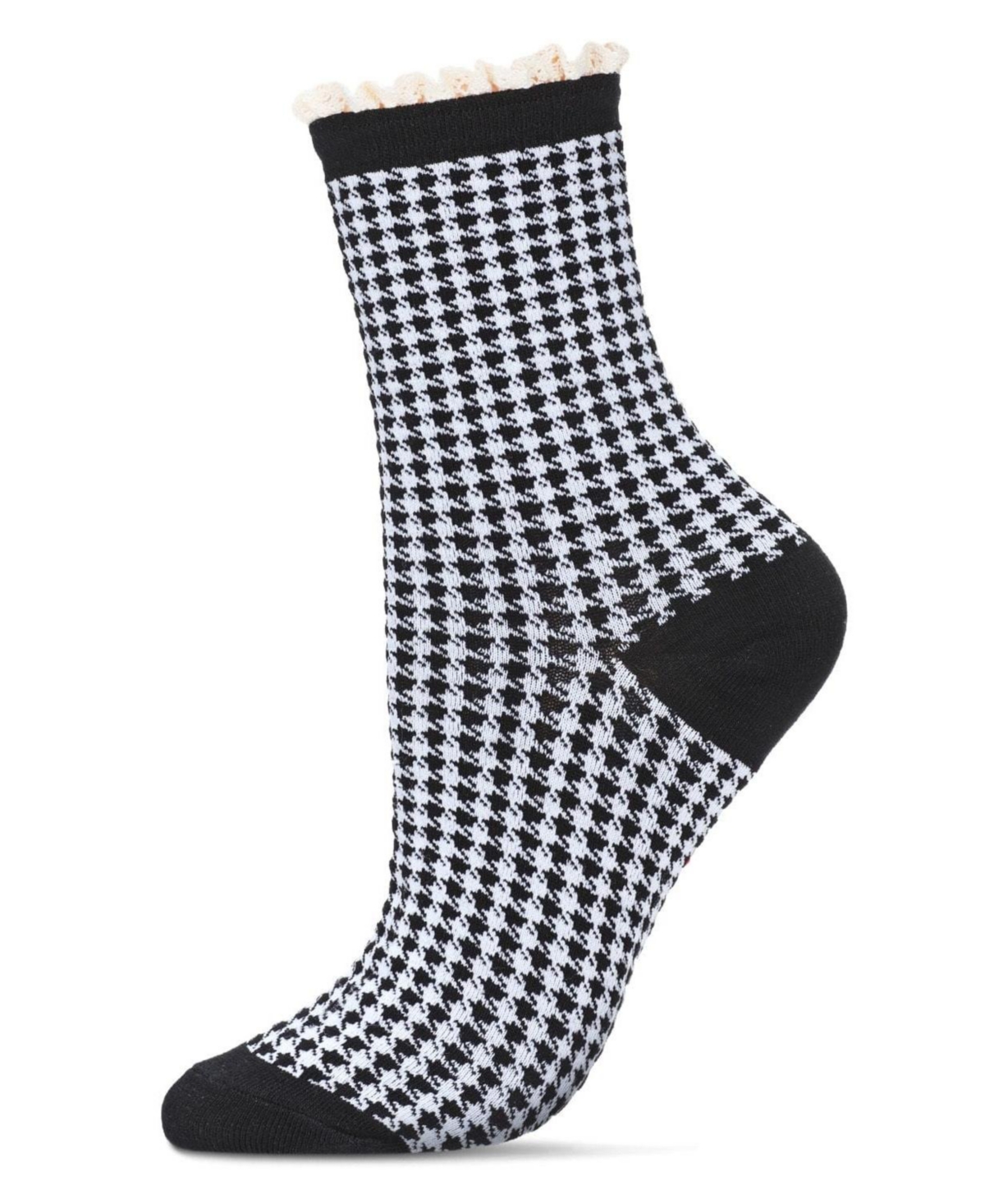 Click here for MeMoi Womens Houndstooth Lace Cuff Crew Socks - Bl... prices