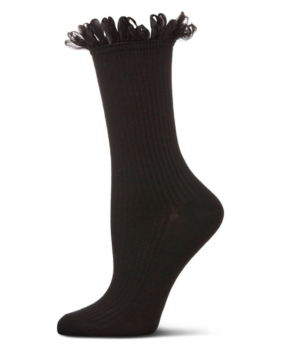 Click here for MeMoi Womens Fine Rib Loop Cuff Crew Socks - Black prices