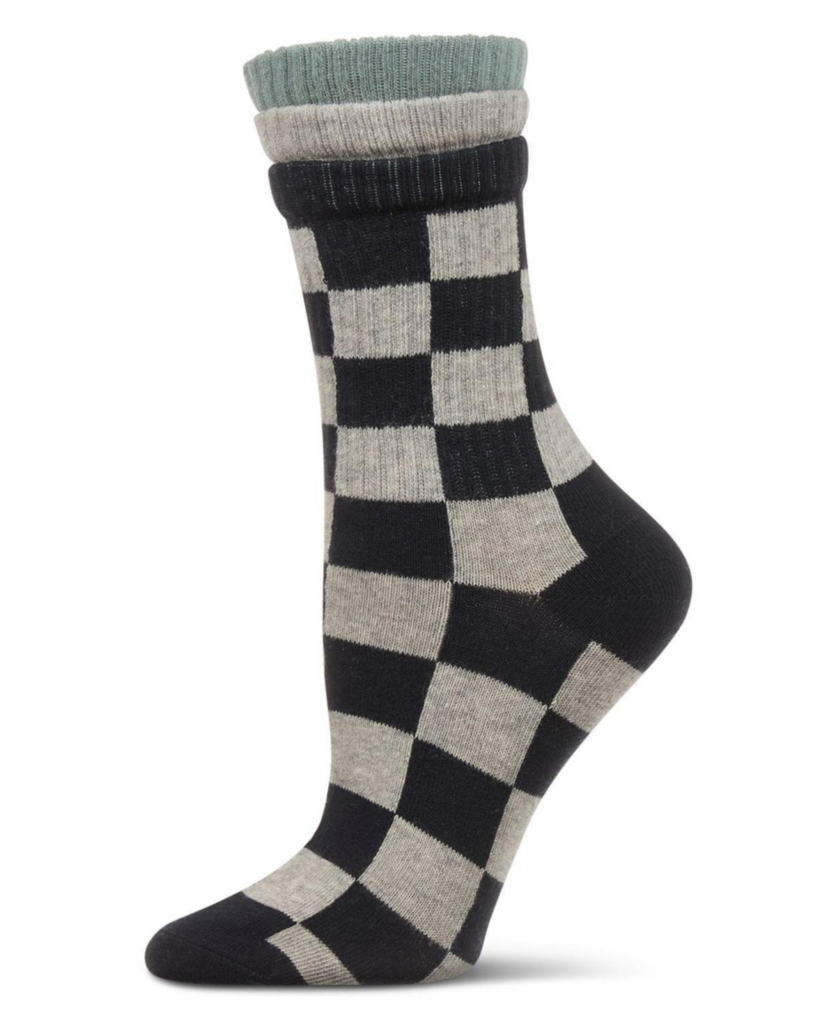 Click here for MeMoi Womens Checkmate Triple Cuff Crew Socks - Bl... prices