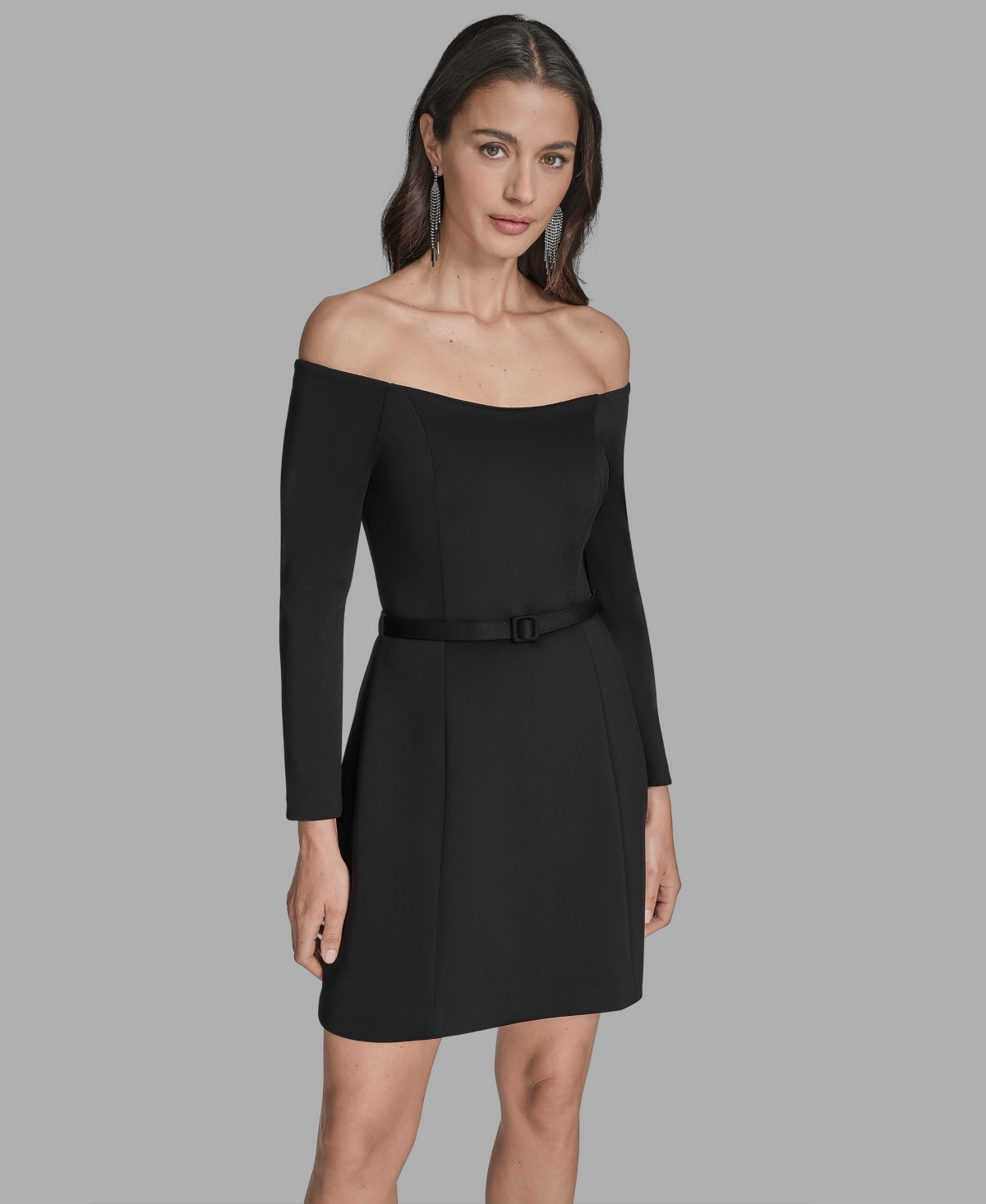 Click here for Scuba Off-The-Shoulder Belted Fnf - Black prices
