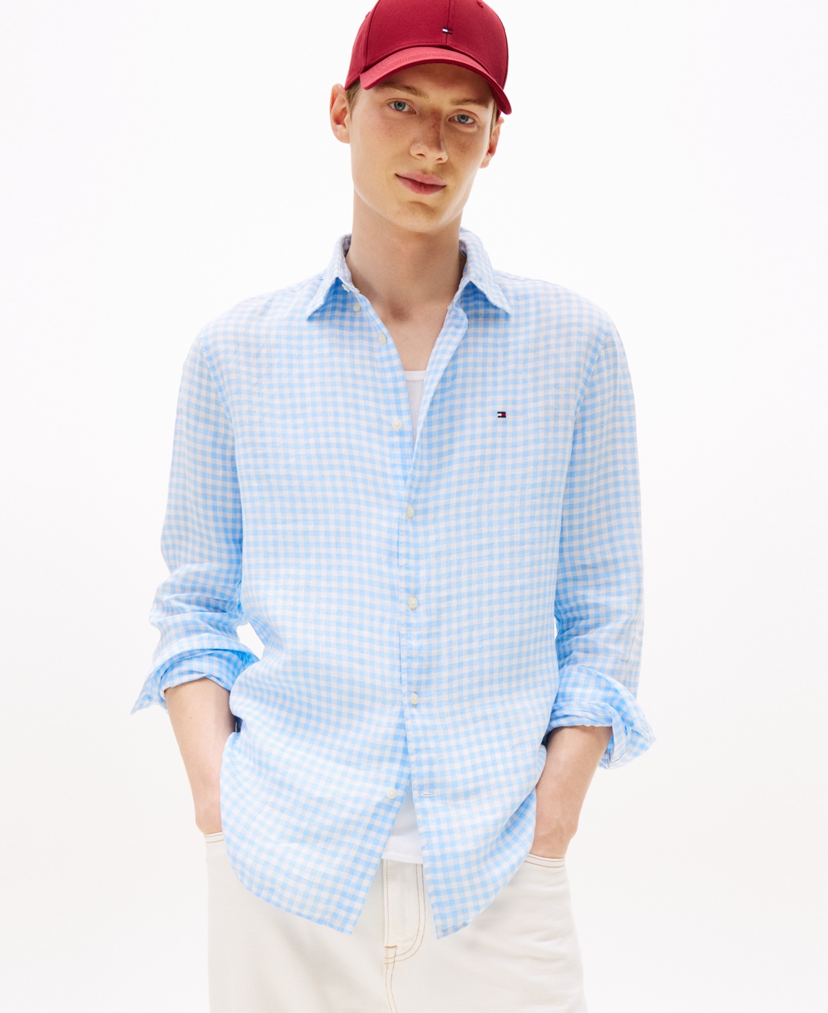 Click here for Tommy Hilfiger Mens 100 Linen Gingham Button Up Sh... prices