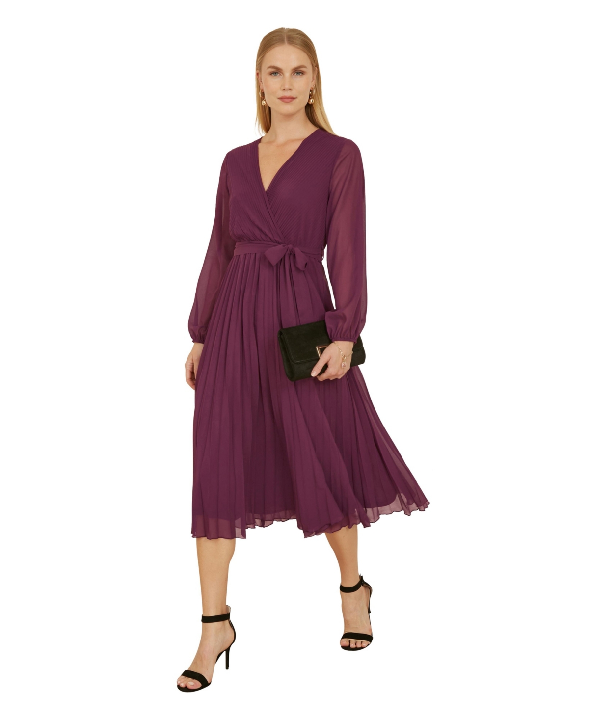 Click here for Yumi Womens Long Sleeved Pleated Midi Wrap Dress -... prices