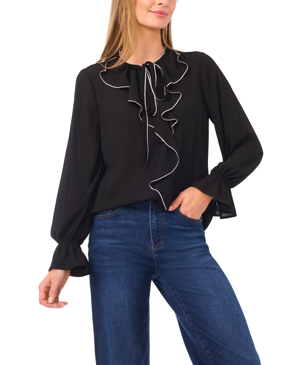 Click here for CeCe Womens Button-Down Ruffle Top - Rich Black prices