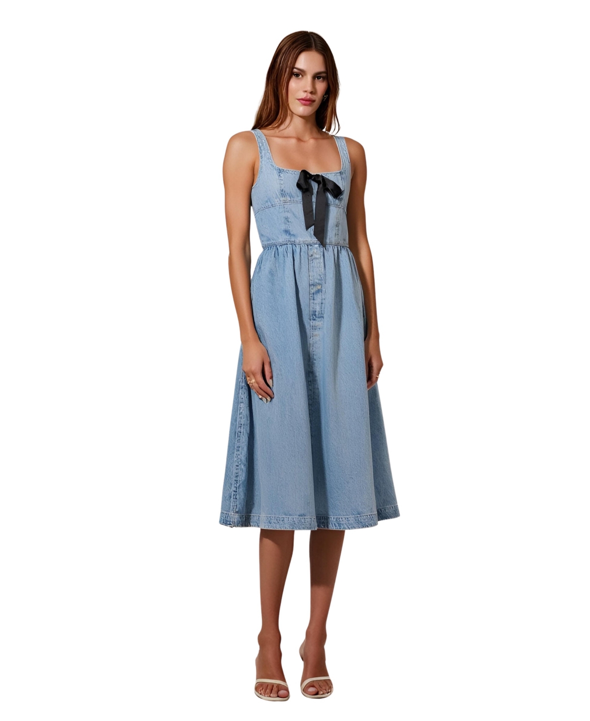Click here for Modenaire Womens Denim Square Neck Midi Dress - Li... prices