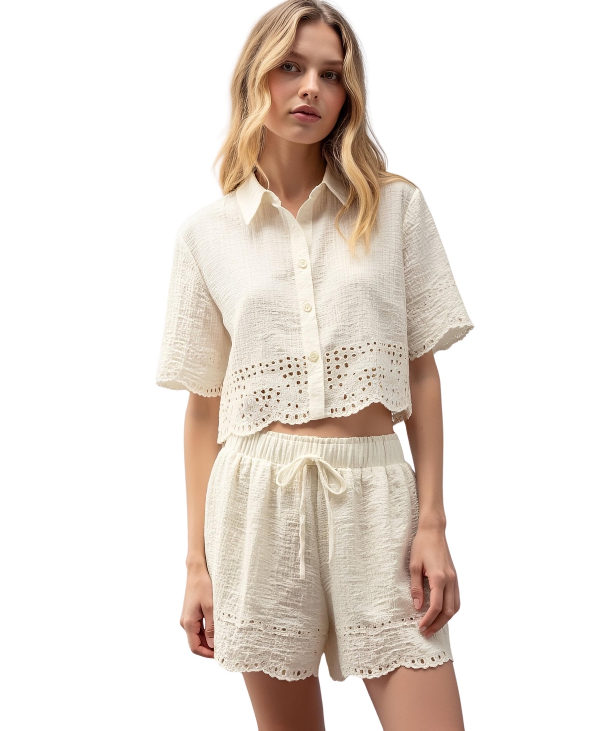 Click here for Modenaire Womens Embroidered Eyelet Button Up Shir... prices