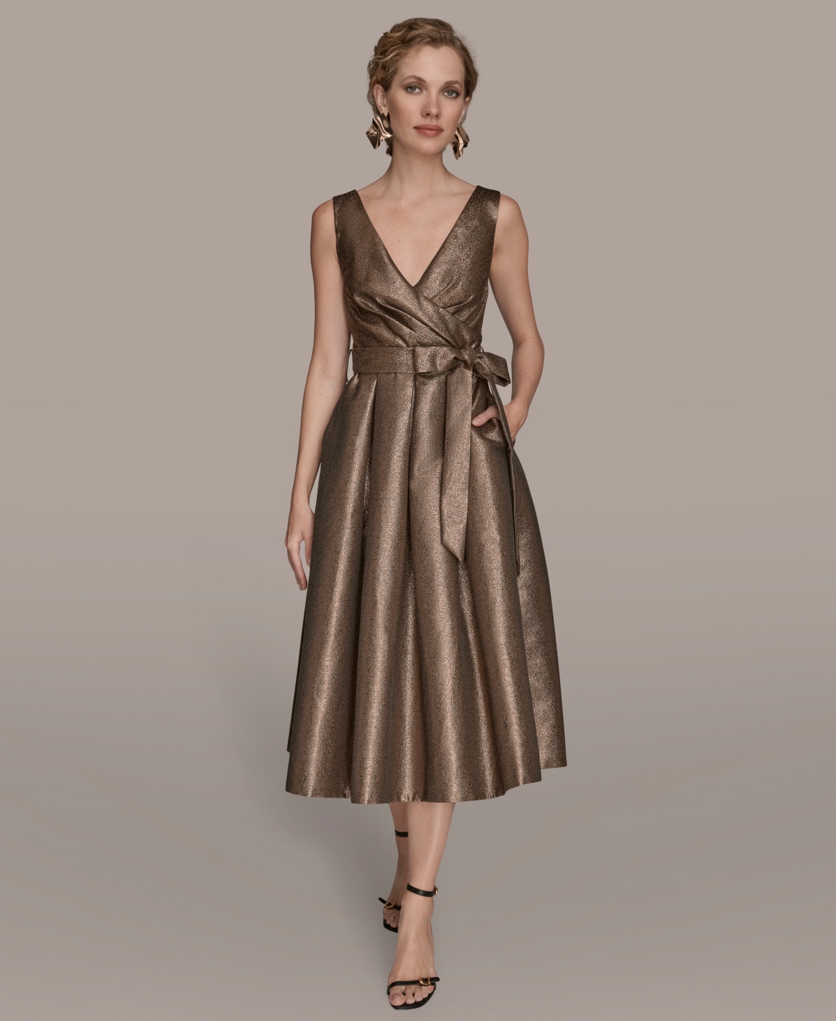 Donna Karan New York Womens V-Neck Sleeveless Dress - Vicuna