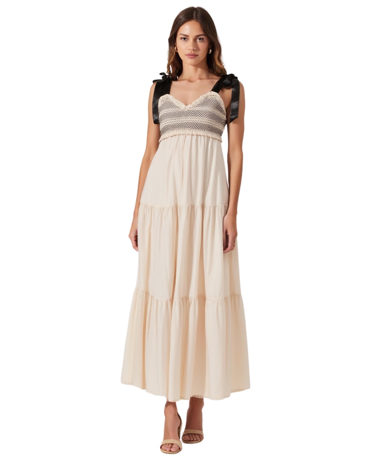 Click here for Modenaire Womens Smocked Lace-Trim Maxi Dress with... prices