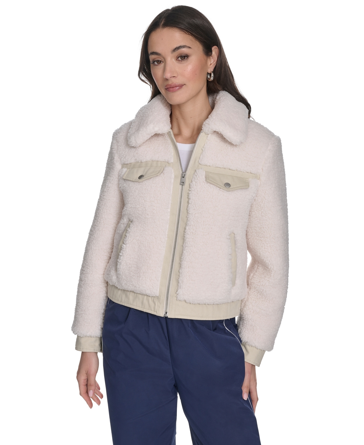 Click here for Levis Womens Sherpa Zip-Front Jacket - Cream prices