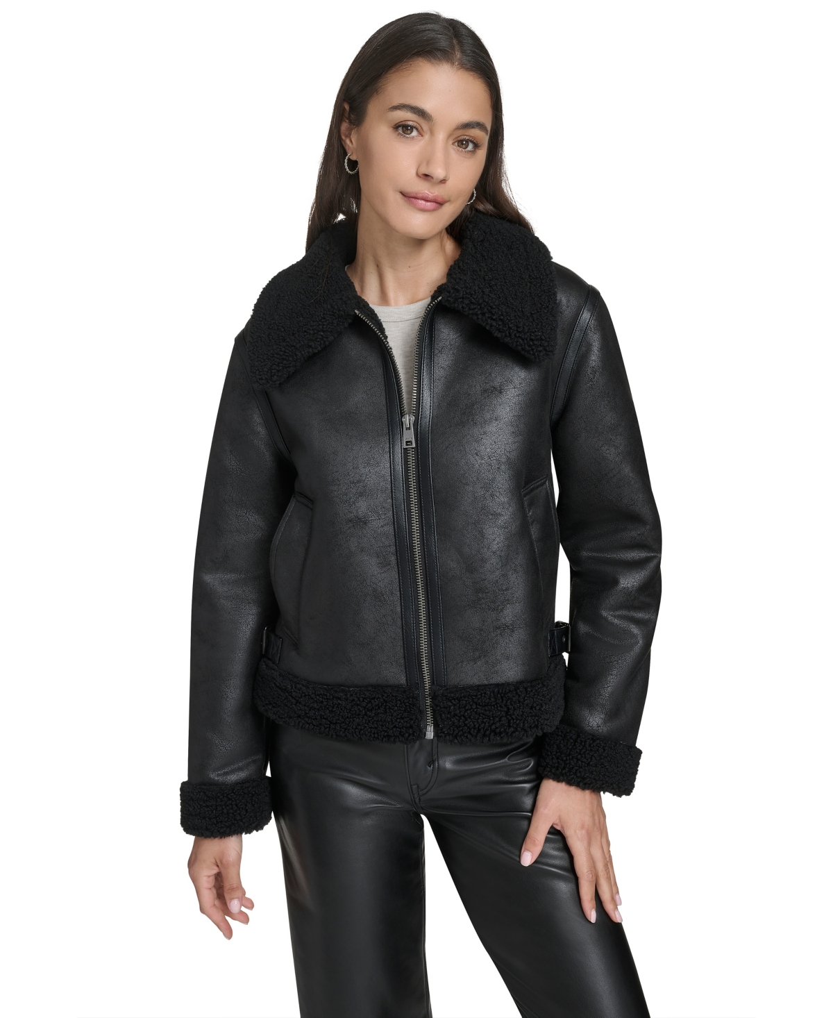 Click here for Levis Womens Faux Shearling Aviator Jacket - Black prices