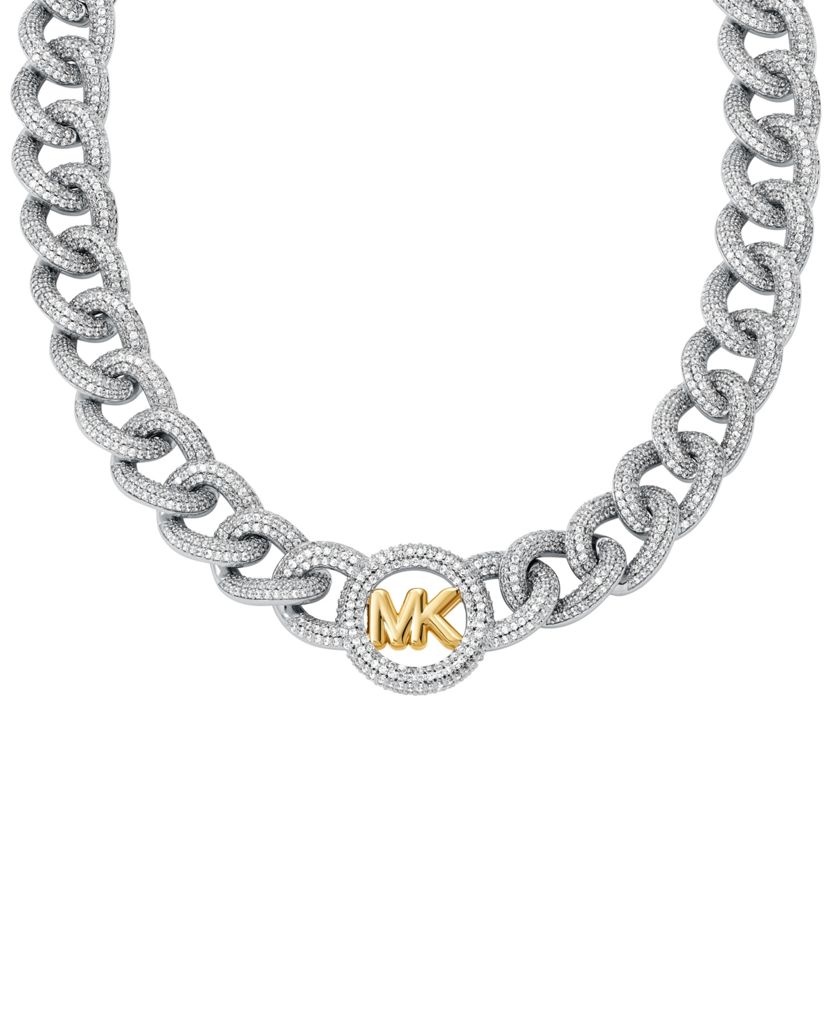 Click here for Michael Kors Two Tone Pave Logo Chain Necklace - T... prices