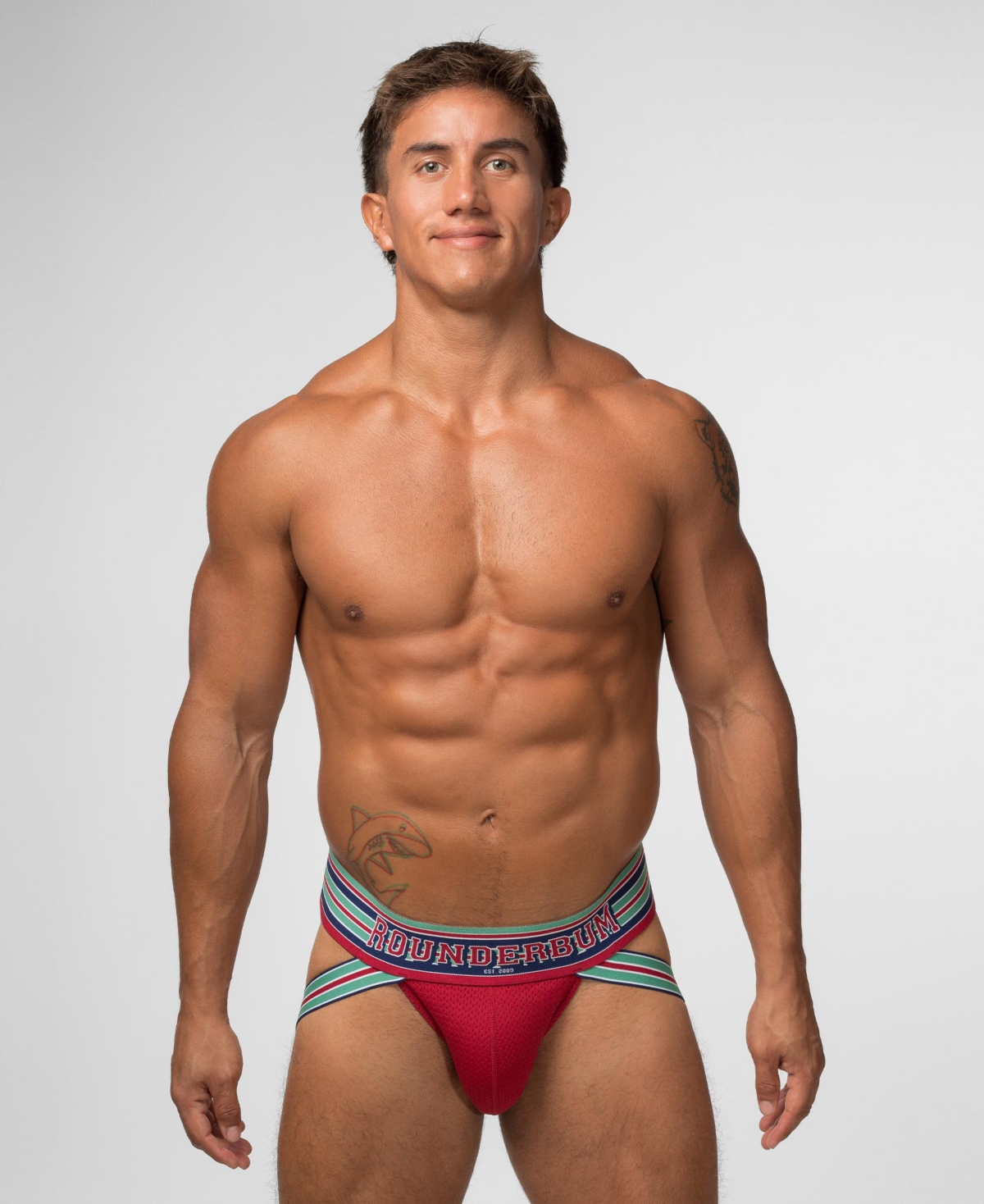 Click here for Rounderbum Mens Varsity Lift Jockstrap - Red prices