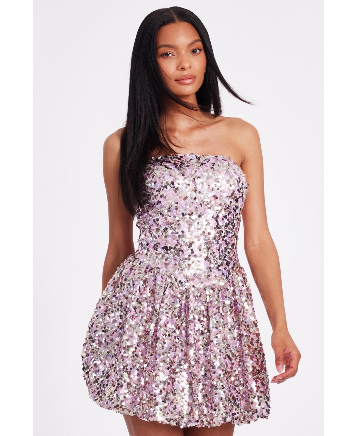 Quiz Womens Sequin Puff Skater Mini Dress - Lilac