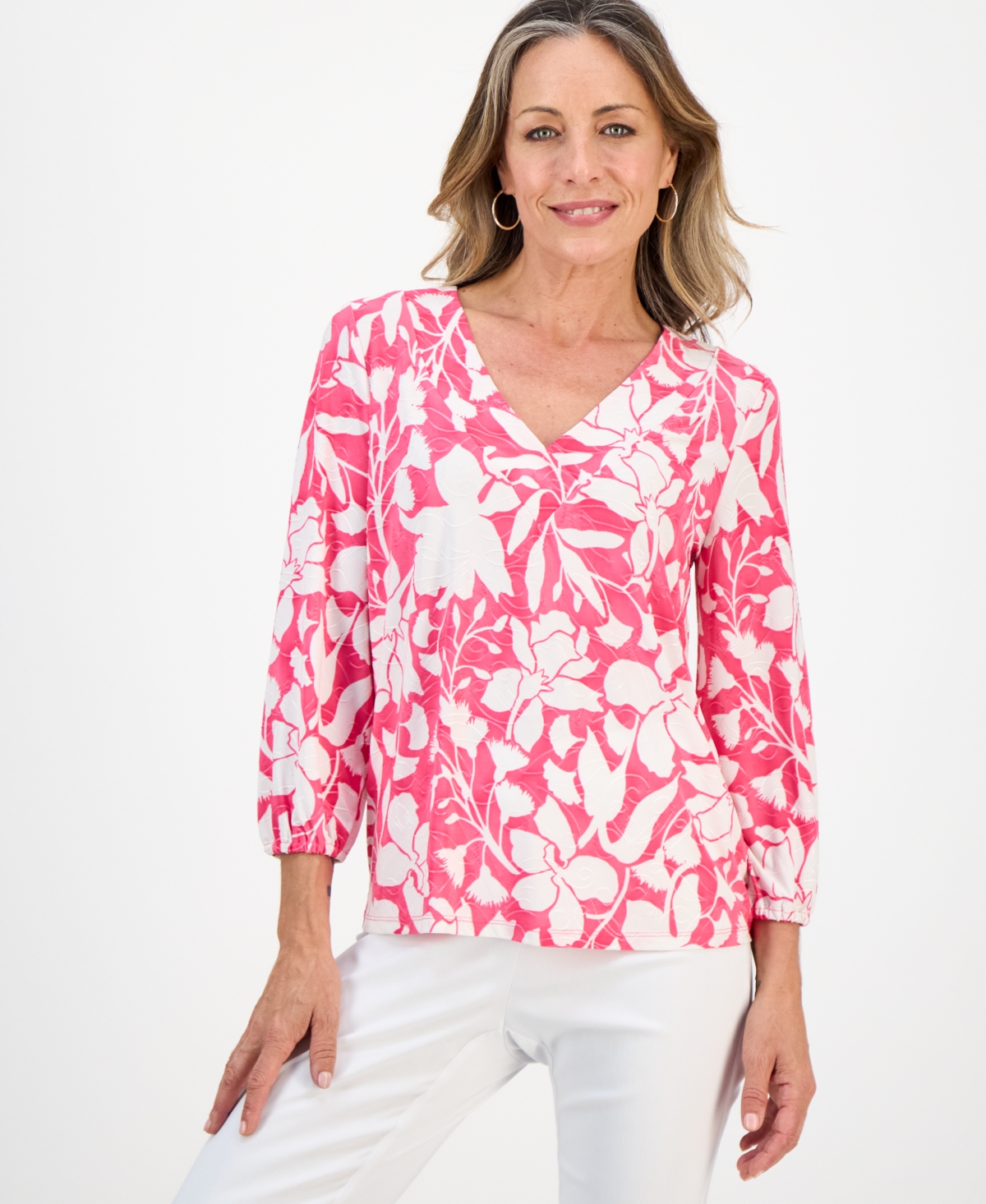 Click here for Jm Collection Petite 3/4-Sleeve Jacquard Top  Macy... prices