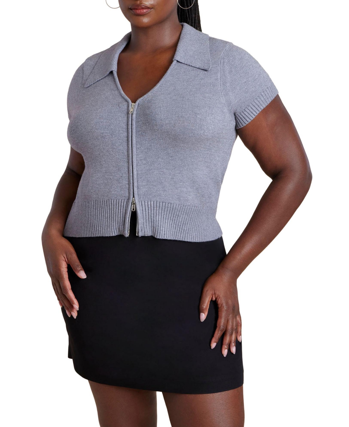 Click here for Eloquii Womens Cropped Zip Up Polo Sweater - Heath... prices