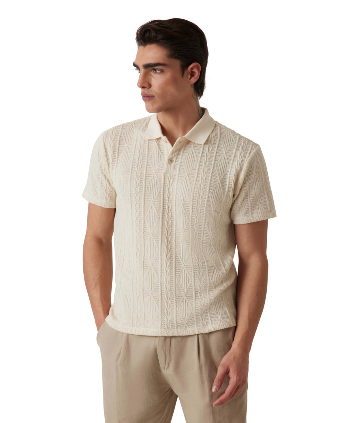 Guess Mens Olin Short Sleeve Textured Knit Polo Sweater - QUICKSAND