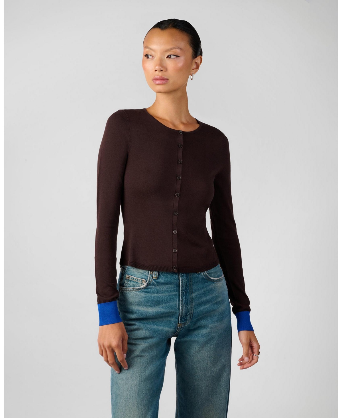 Click here for WeWoreWhat Womens Fine Knit Cardigan - Coffee/ryal... prices