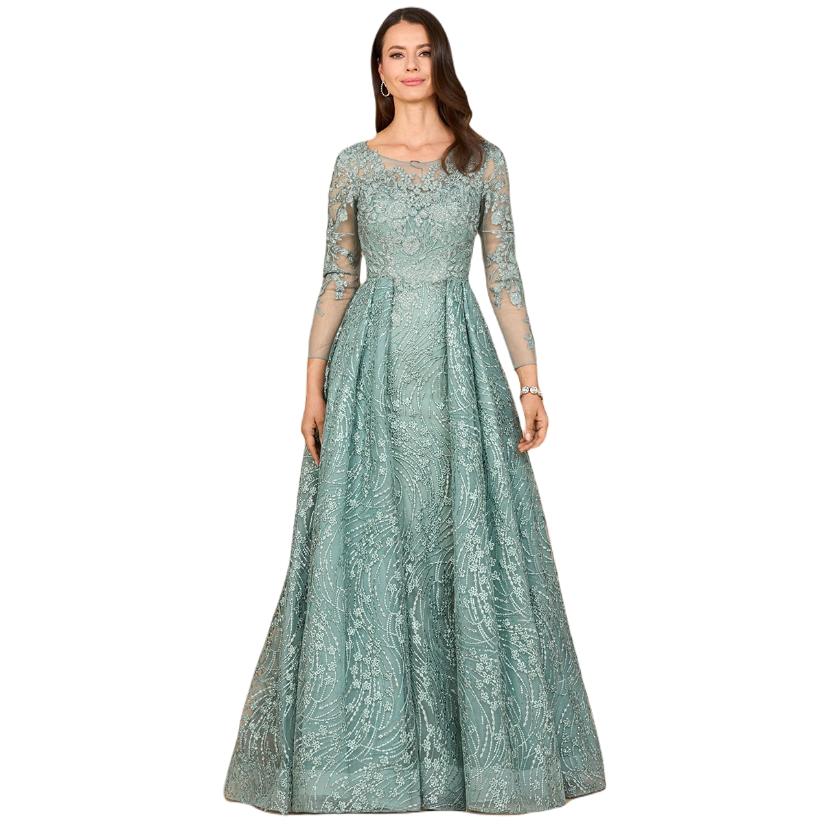 Click here for Lara Womens Long Sleeve Gown with Overskirt & Illu... prices